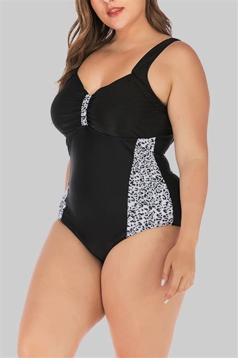 Wholesale Black Fashion Sexy Patchwork Print Print Plus Size K2992 Bk
