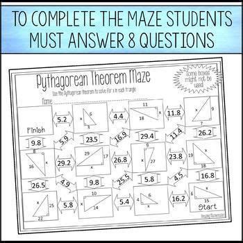 Pythagorean Theorem Worksheet Maze Activity Atividades de matemática divertidas