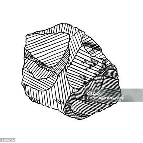 록 스톤 손으로 그려진된 스타일 큰 볼 더입니다 금이 손상 된 돌 파편 건축 디자인입니다 골드 너 겟 또는 Prill입니다 벡터입니다 거친에 대한 스톡 벡터 아트 및 기타