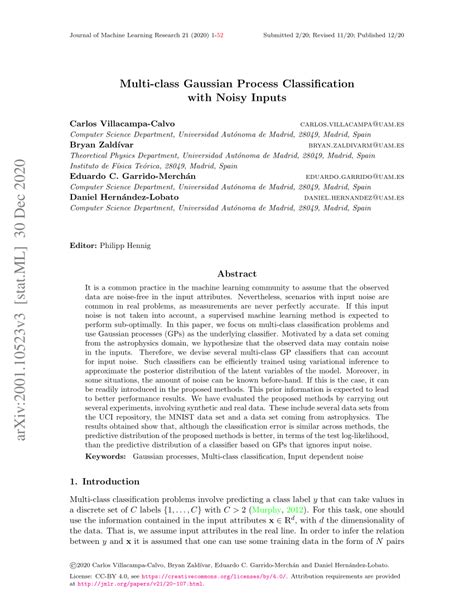Pdf Multi Class Gaussian Process Classification With Noisy Inputs