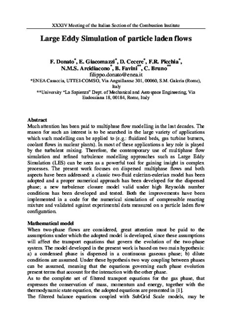 Pdf Large Eddy Simulation Of Particle Laden Flows