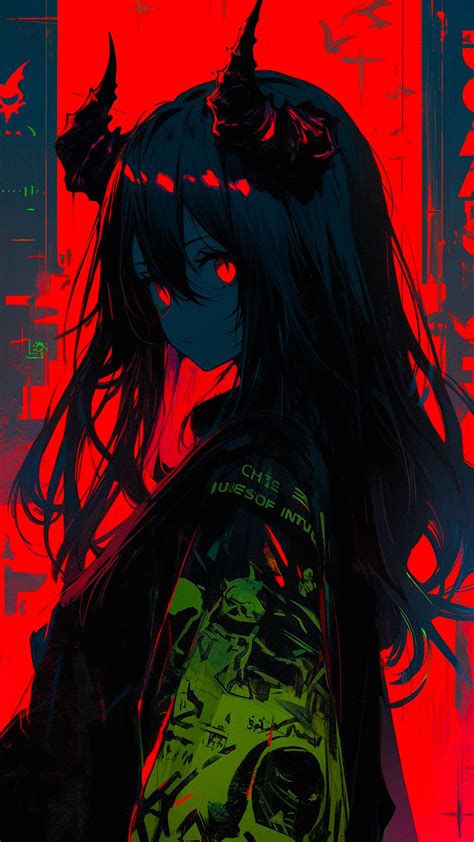 Download Wallpaper 1350x2400 Girl Demon Anime Red Dark Iphone 87