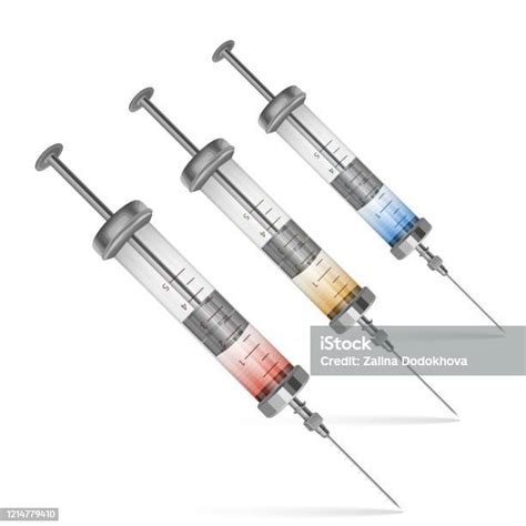 밝은 배경 철 재사용 가능한 주사기에 액체가 있는 3d 주사기 0명에 대한 스톡 벡터 아트 및 기타 이미지 0명 건강관리와