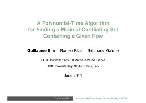pdf a polynomial time algorithm for finding a minimal conﬂicting set