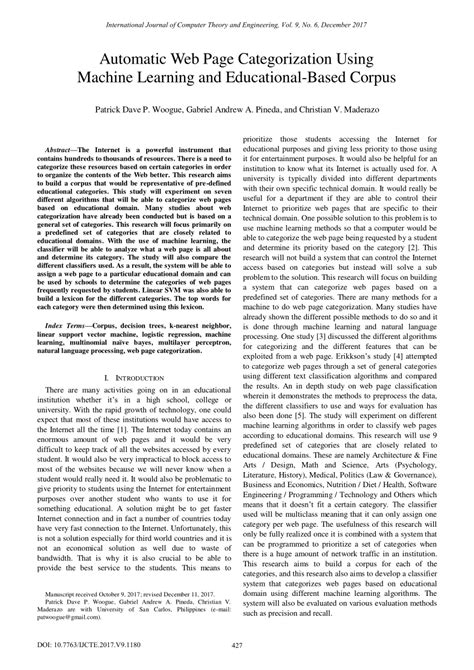 Pdf Automatic Web Page Categorization Using Machine Learning And