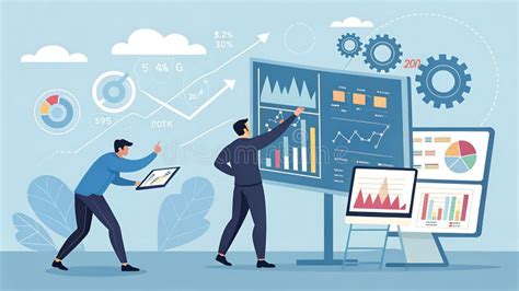 business analytics illustration displaying data visualizations and
