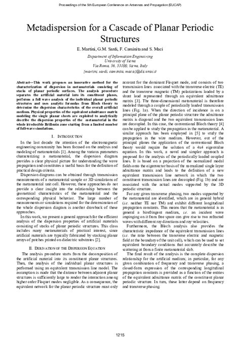 Pdf Metadispersion For A Cascade Of Planar Periodic Structures