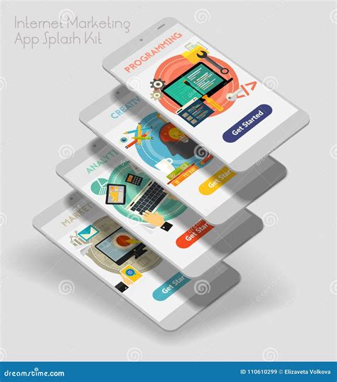 Flat Design Responsive UI Mobile App With D Mockups Stock Vector Illustration Of Banner