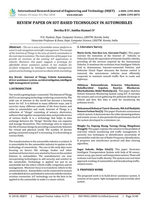 IRJET Review Paper On Iot Based Technology In Automobiles PDF