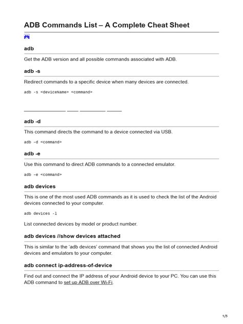 Adb Commands Cheat Sheet Pdf Computer File Android Operating System