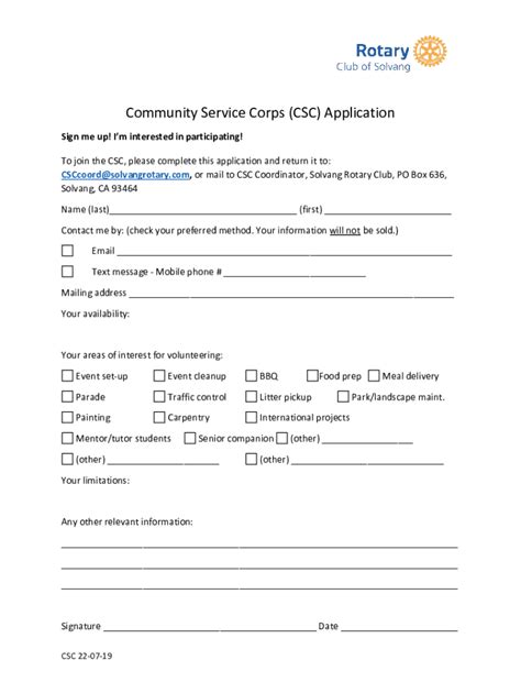 Fillable Online Community Service Corps Csc Application Fax Email Print Pdffiller
