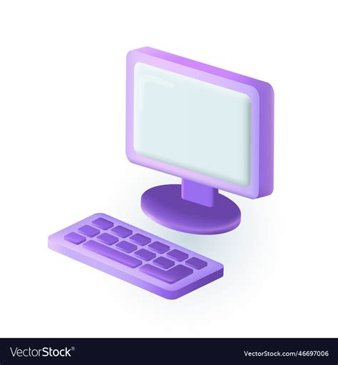 Computer With Keyboard Icon In D Style Royalty Free Vector