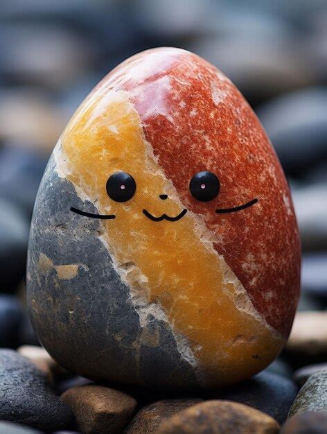 Premium Photo A Rock With A Face Painted On Top Of It Sitting Among Rocks