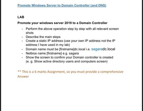 Solved Promote Windows Server To Domain Controller And DNS Chegg