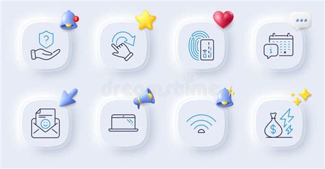 Calendar Protection Shield And Card Line Icons For Web App Printing