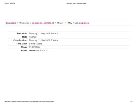 Self Quiz Unit 6 Attempt Review Started On Thursday 11 May 2023 6 44 Am State Finished