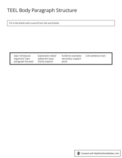 Teel Body Paragraph Structure My Worksheet Maker Create Your Own