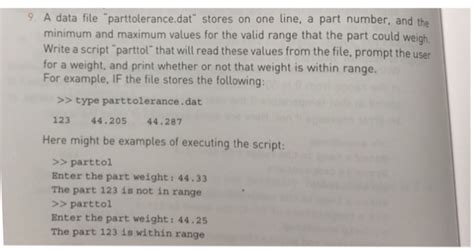 Solved A Data File Parttolerancedat Stores On One Line A