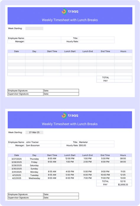 Free Printable And Downloadable Timesheet Templates Traqq
