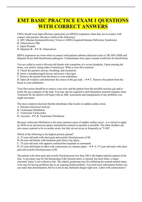 EMT BASIC PRACTICE EXAM QUESTIONS WITH CORRECT ANSWERS EMT Stuvia US