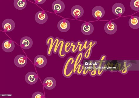 즐거운 성탄절 겨울 휴일입니다 비문 및 크리스마스 빛 갈 랜드 일 루미 네이션 엽서 겨울에 대한 스톡 벡터 아트 및 기타 이미지 겨울 공휴일 귀여운 Istock