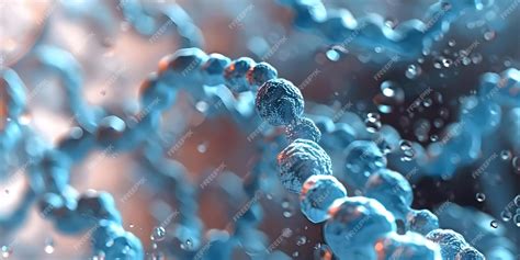 Blue Molecular Structures On A Liquid Background Representing Dna And Water Molecules Concept