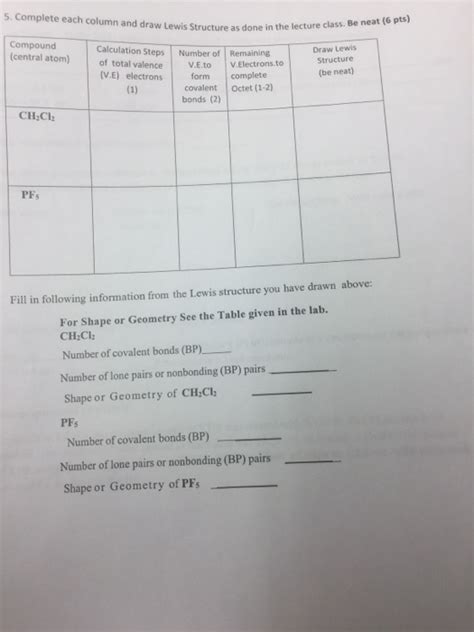 Solved Complete Each Column And Draw Lewis Structure As Done Chegg
