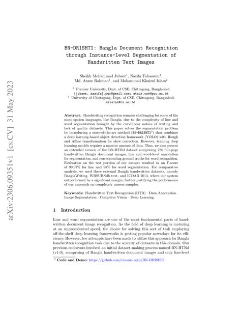 Pdf Bn Drishti Bangla Document Recognition Through Instance Level Segmentation Of Handwritten