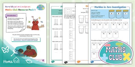 👉 Home Education Live Lesson Maths Club Resource Pack 1