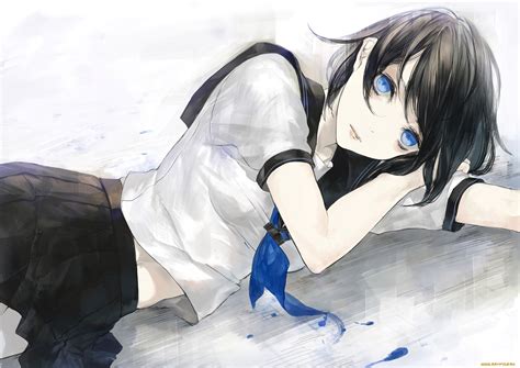 Арт девушка с черными волосами и голубыми глазами фото и картинки