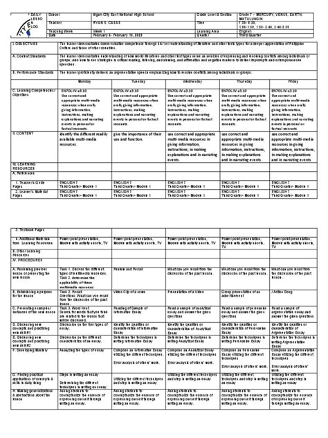 Daily Lesson Log Grade 10 Week 3 Pdf Essays Multimedia