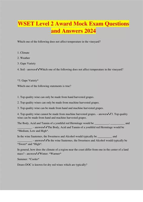 Wset Level 2 Award Mock Exam Questions And Answers 2024 Wset Level 2 Stuvia Us