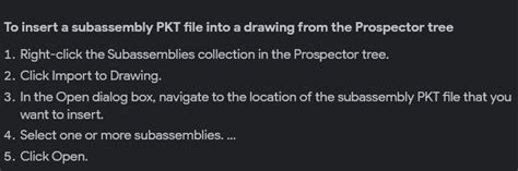 solved insert a subassembly pkt file into a drawing from the
