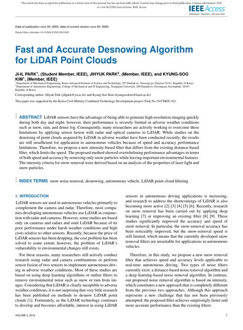 pdf fast and accurate desnowing algorithm for lidar point clouds