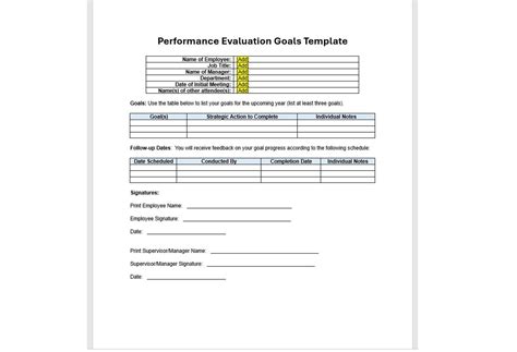 Editable Performance Evaluation Goals Template Performance Evaluation