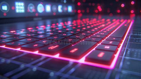 Glowing Backlit Keyboard With Futuristic Interface Stock Illustration
