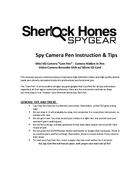 Sherlock Hones Spy Pen Camera Instructions Tips And Features