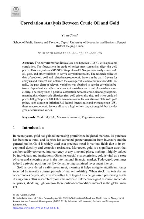 Pdf Correlation Analysis Between Crude Oil And Gold