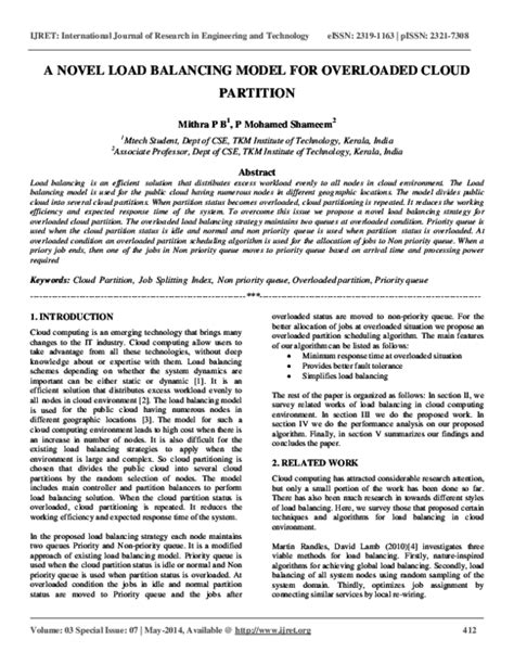 Pdf A Novel Load Balancing Model For Overloaded Cloud Partition Mohamed Shameem