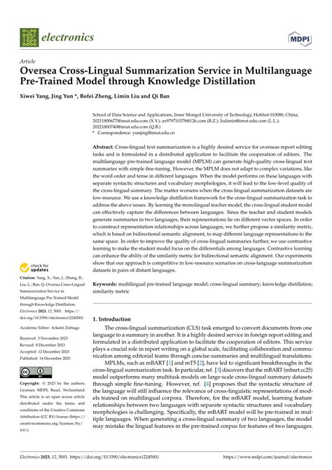 Pdf Oversea Cross Lingual Summarization Service In Multilanguage Pre