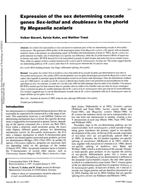Pdf Expression Of The Sex Determining Cascade Genes Sex Lethal And