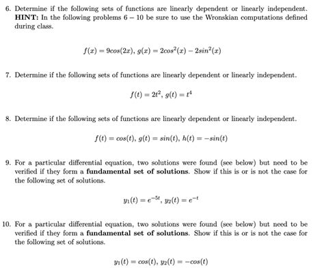 Solved 3 Determine If The Following Sets Of Functions Are