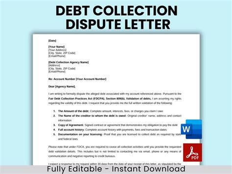 Debt Collection Dispute Letter Debt Validation Letter Debt Dispute