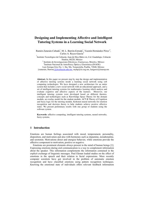 Pdf Designing And Implementing Affective And Intelligent Tutoring Systems In A Learning Social