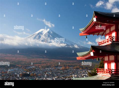 Japan November Asia Fujiyoshida City Chureito Pagoda Fuji