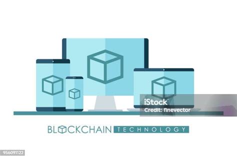 Blockchain 기술로 스마트폰 태블릿 Pc 노트북 데스크톱 컴퓨터 화면에 서명 Cryptocurrency 데이터 보호 기술입니다 0명에 대한 스톡 벡터 아트 및 기타
