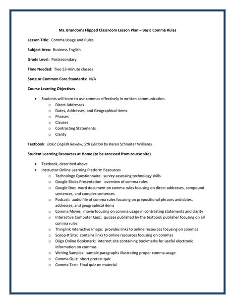 Lesson Plan Commas