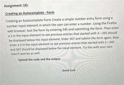Solved Creating An Autocomplete Form Creating An
