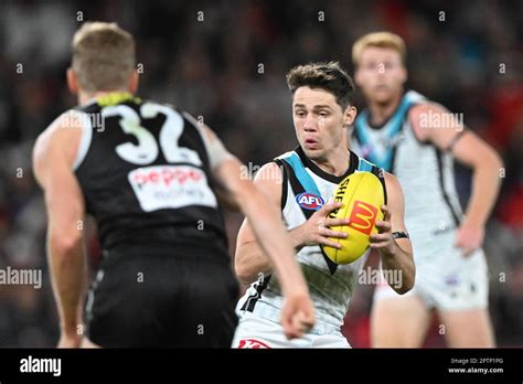 Jed McEnteer of Port Adelaide in action during the AFL Round 7 match ...