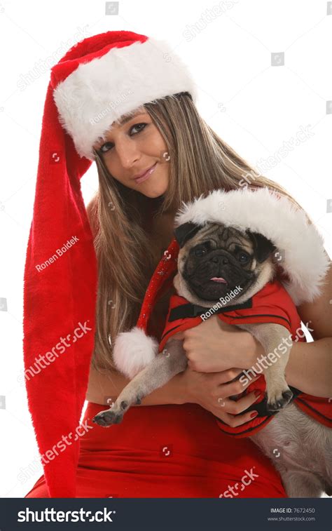 Sexy Woman Pug Wearing Christmas Santa Shutterstock